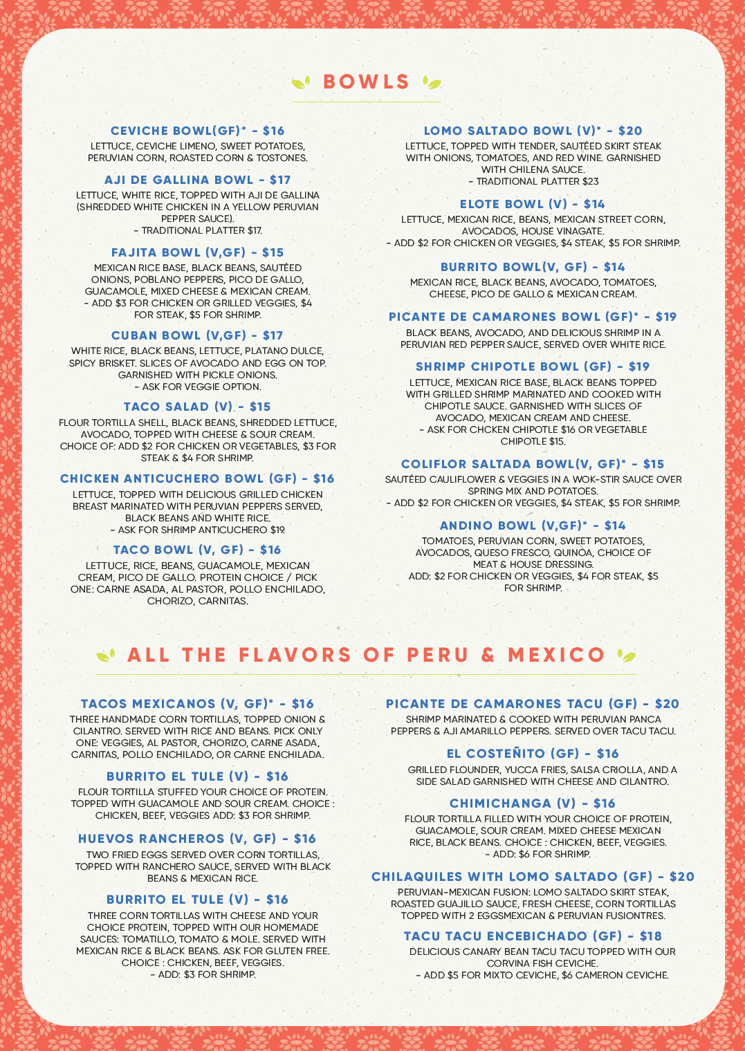 Menu – El Tule Restaurant